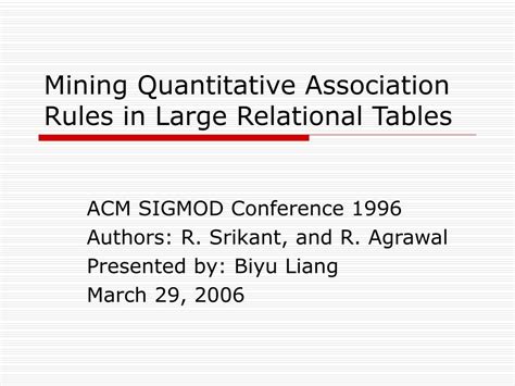 Ppt Mining Quantitative Association Rules In Large Relational Tables