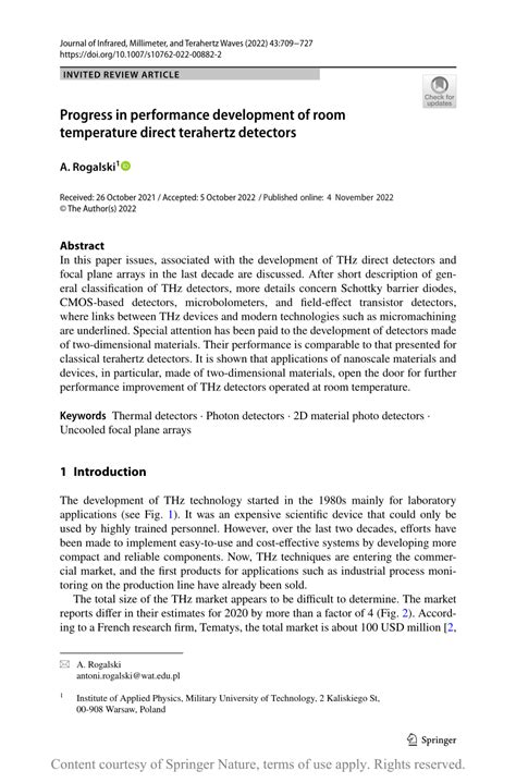 Pdf Progress In Performance Development Of Room Temperature Direct Terahertz Detectors
