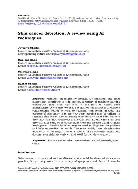 PDF Skin Cancer Detection A Review Using AI Techniques