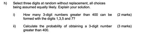 Solved H Select Three Digits At Random Without Replacement