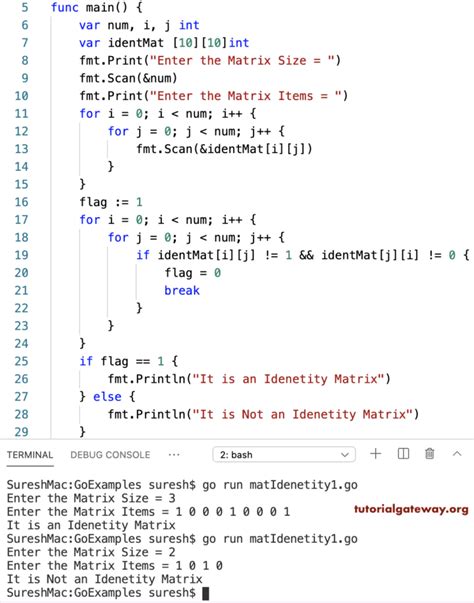 Go Program To Check Identity Matrix