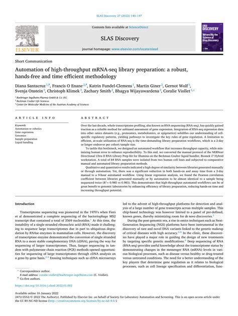 Pdf Automation Of High Throughput Mrna Seq Library Preparation A Robust Hands Free And Time