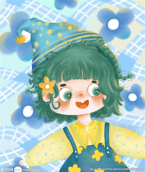 手绘小女孩插画设计图绘画书法文化艺术设计图库昵图网