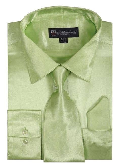 Mens Shiny Silky Satin Formal Dress Shirt W Tie And Hanky Set 08 Ebay