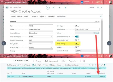 Dynamics 365 Business Central G L Account Card Direct Posting