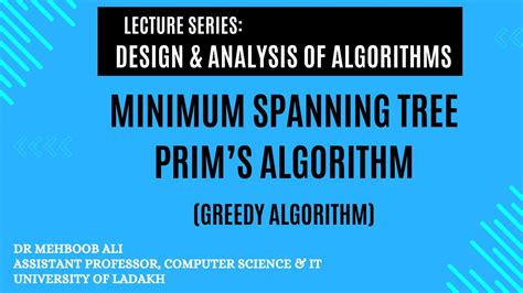 Prims Algorithm For Minimum Spanning Tree Youtube