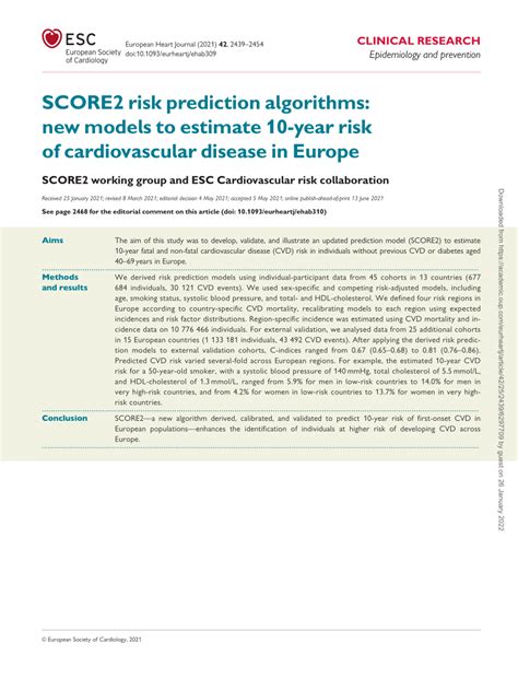 Pdf Score2 Risk Prediction Algorithms New Models To Estimate 10 Year