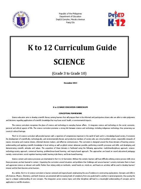 Deped Science Curriculum Guide Grades 3 10 December 2013 1 Copypdf Pdf Force Reproduction