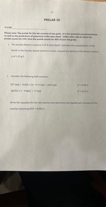 Solved PRELAB NAME Please Note The Prelab For This Lab Chegg Com