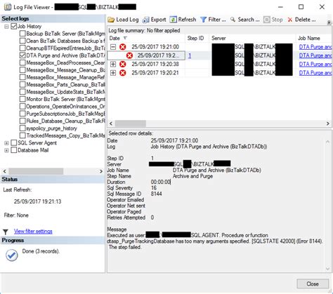 Dta Purge And Archive Biztalkdtadb Job Procedure Or Function Dtasp