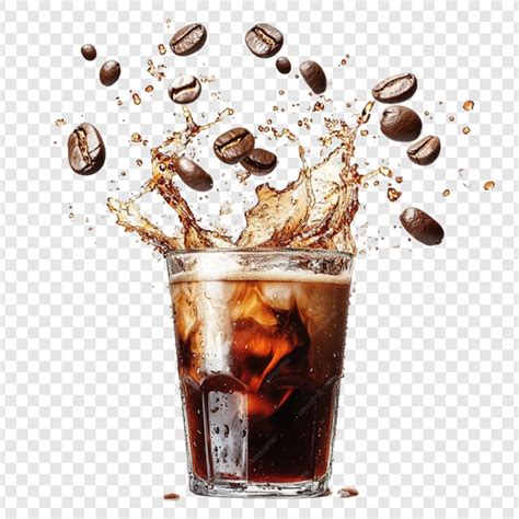 커피 콩 을 들인 얼음 커피 스플래시 상쾌 한 음료 Ai 생성 Psd
