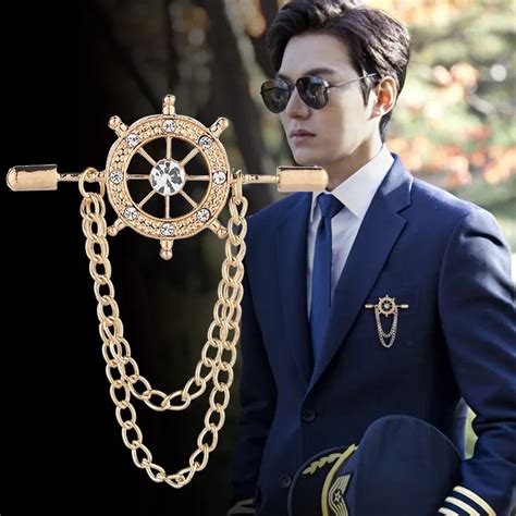 한국 레트로 크리스탈 브로치 남녀 공용 네이비 러더 브로치 핀 태슬 체인 정장 셔츠 배지 칼라 옷깃 핀 쥬얼리브로치 Aliexpress