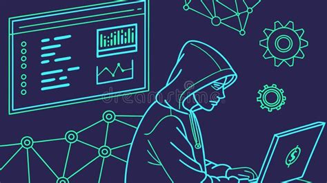 Hacker Coding On Laptop Cybersecurity And Digital Technology Illustration Vector Design