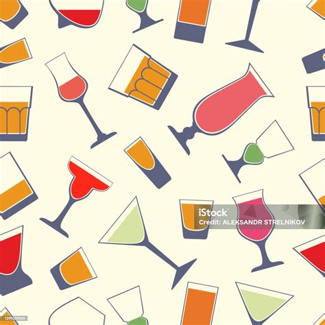 다른 유형의 칵테일 안경 원활한 패턴 다양한 종류의 칵테일 안경 알코올에 사용되는 안경의 종류 연속무늬에 대한 스톡 벡터 아트 및 기타 이미지 Istock