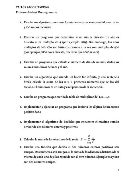 Taller 2 Algoritmos Pdf Pdf