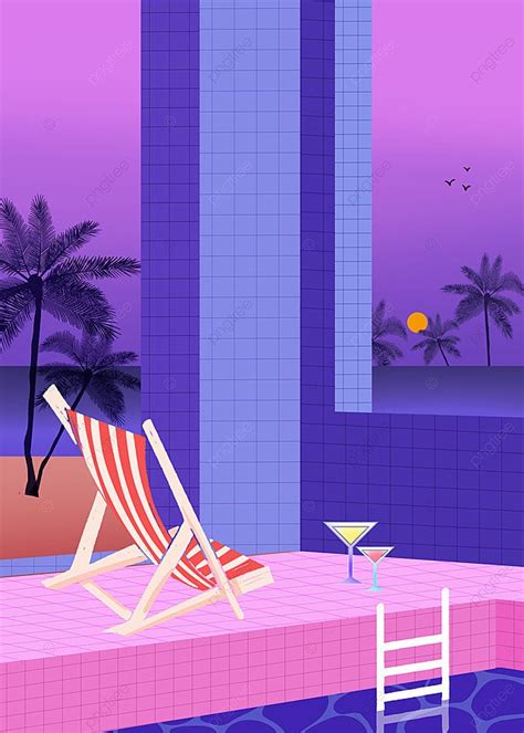 수영장 여름 화면 배경 해변 의자 보라색 보라색 여름날 바닷가 배경 일러스트 및 사진 무료 다운로드 Pngtree