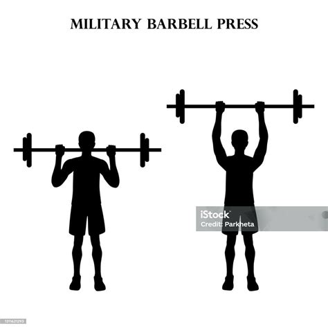 밀리터리 바벨 프레스 운동 강도 운동 벡터 일러스트 실루엣 건강한 생활방식에 대한 스톡 벡터 아트 및 기타 이미지 건강한 생활방식 근육 근육질 체격 Istock