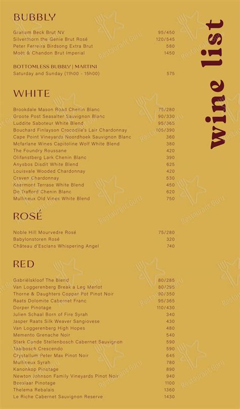 Menu At Hugo Social Club Cape Town