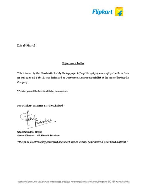 Harinath Reddy Basappagari 74632 Experience Letter Pdf