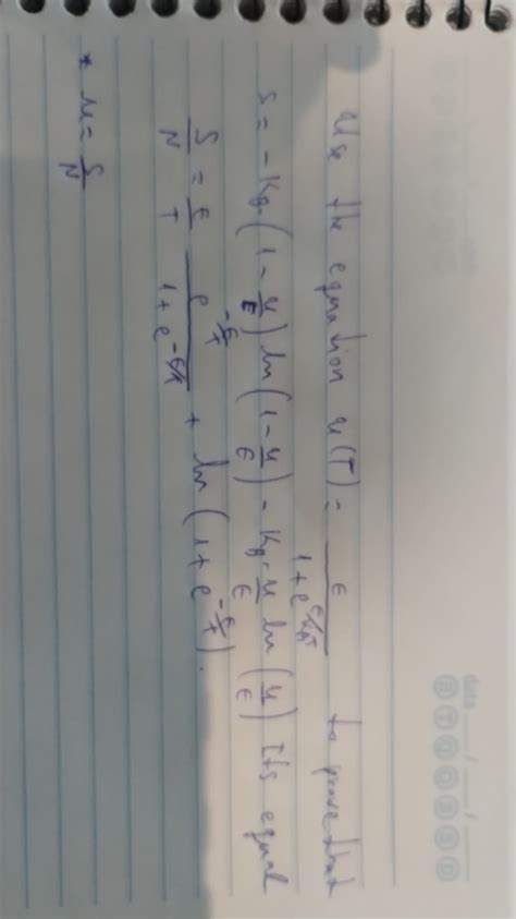 Solved use the equation u T e e ε kT to prove that s Chegg com