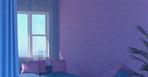 파란색 소파와 보라색 벽이 있는 거실 사진 Unsplash의 화려한 인테리어 이미지