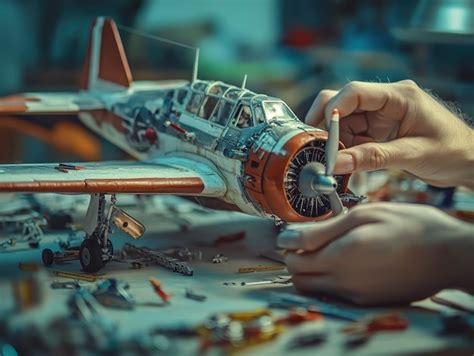 A Person Assembling A Model Airplane Premium Ai Generated Image