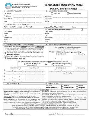 Fillable Online LABORATORY REQUISITION FORM FOR B C PATIENTS Fax Email Print PdfFiller