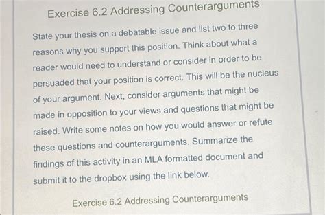 Exercise 6 2 Addressing Counterarguments State Your
