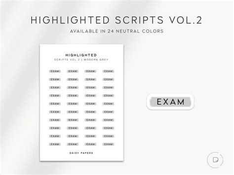 Exam Highlighted Scripts Vol 2 Planner Stickers Minimal Etsy