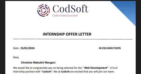 christine wakuthii on linkedin codsoft codsoftinternship