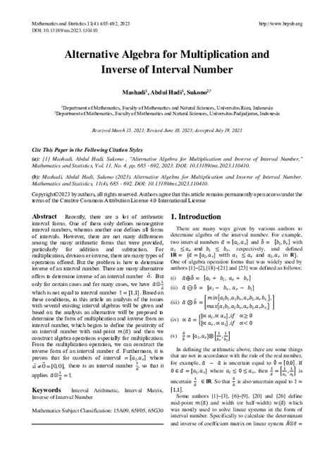 Pdf Alternative Algebra For Multiplication And Inverse Of Interval Number Horizon Research