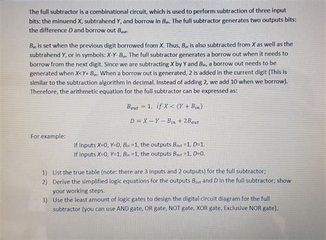 Solved The Full Subtractor Is A Combinational Circuit Which