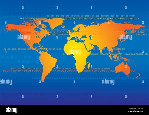 Illustration Of World Map With Binary Technology Stock Vector Image