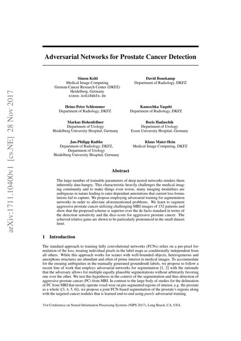 Pdf Adversarial Networks For Prostate Cancer Detection