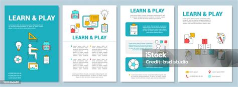 브로셔 템플릿 레이아웃을 배우고 재생합니다 어린이 엔터테인먼트 및 교육 전단지 소책자 선형 그림이있는 전단지 인쇄 디자인 잡지 연례 보고서에 대한 벡터 페이지 레이아웃 0
