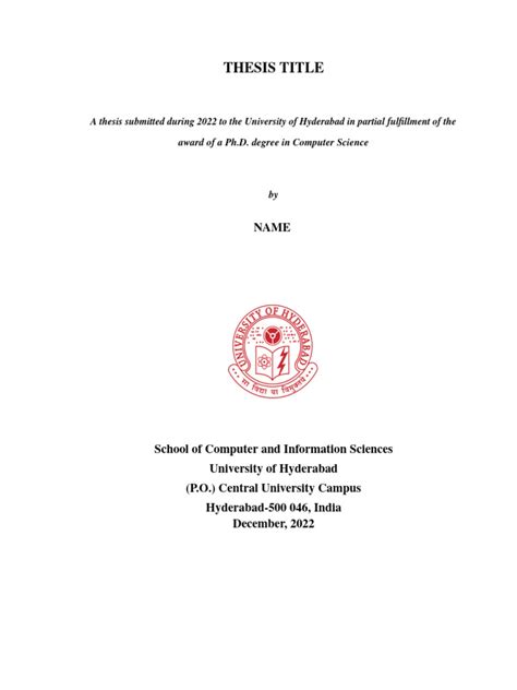 University Of Hyderabad Phd Thesis Template Pdf Doctor Of Philosophy Thesis