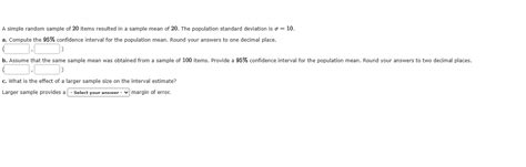 solved a simple random sample of 20 items resulted in a