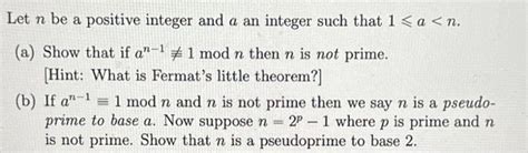 Solved Let N Be A Positive Integer And A An Integer Such Chegg