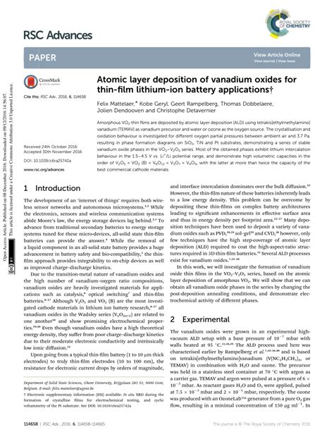 Pdf Atomic Layer Deposition Of Vanadium Oxides For Thin Film Lithium Ion Battery Applications
