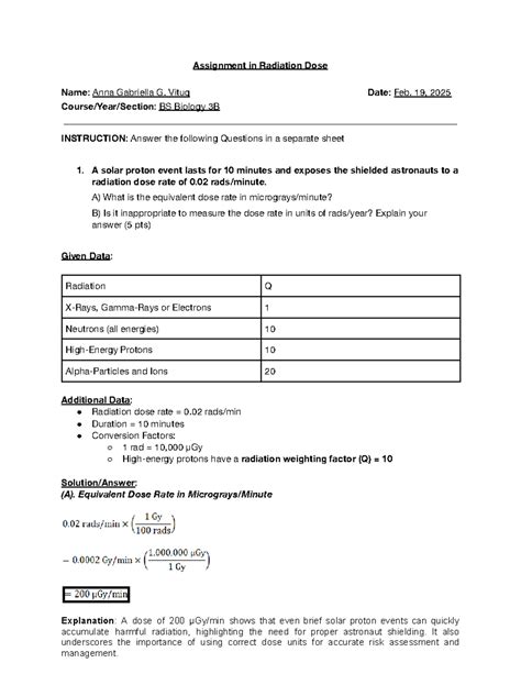Rad Bio Radiation Dose Assignment 2 Assignment In Radiation Dose Name