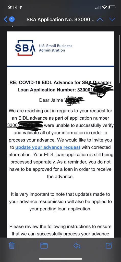 Sba Eidl Advance Grant Reconsideration Email R Eidlppp