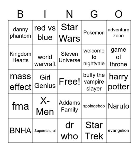 Trope Bingo Card