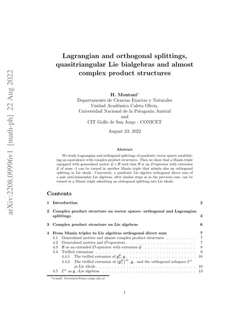 Pdf Lagrangian And Orthogonal Splittings Quasitriangular Lie