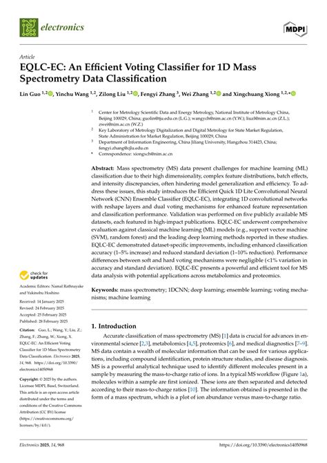 Pdf Eqlc Ec An Efficient Voting Classifier For 1d Mass Spectrometry