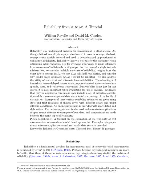 Reliability From α To ω A Tutorial Guide Progetti E Ricerche