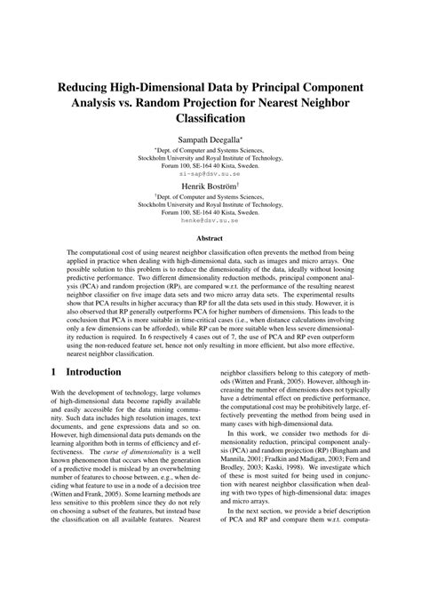 Pdf Reducing High Dimensional Data By Principal Component Analysis Vs Random Projection For