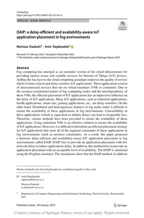 DAIP A Delay Efficient And Availability Aware IoT Application