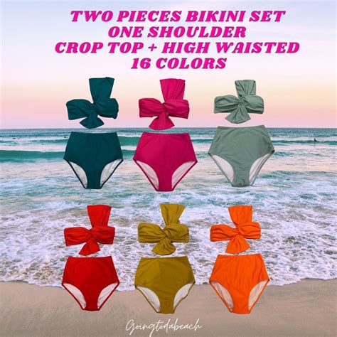 พร้อมส่งจากไทย ᴛᴡᴏ ᴘɪᴇᴄᴇ Sᴡɪᴍsᴜɪᴛ • ชุดว่ายน้ำทูพีชสายพาดไหล่ กางเกงเอวสูง 15 สี ผ้ามี