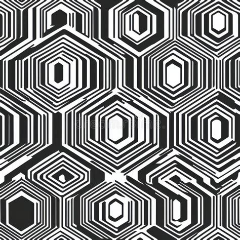Abstract Black And White Hexagonal Pattern With Geometric Lines Stock Illustration