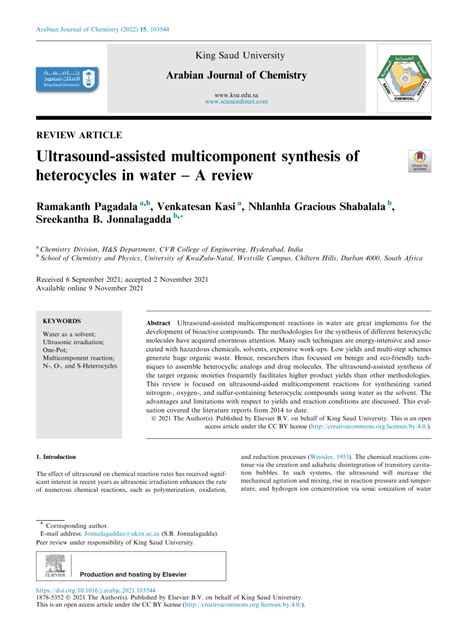 Pdf Ultrasound Assisted Multicomponent Synthesis Of Heterocycles In